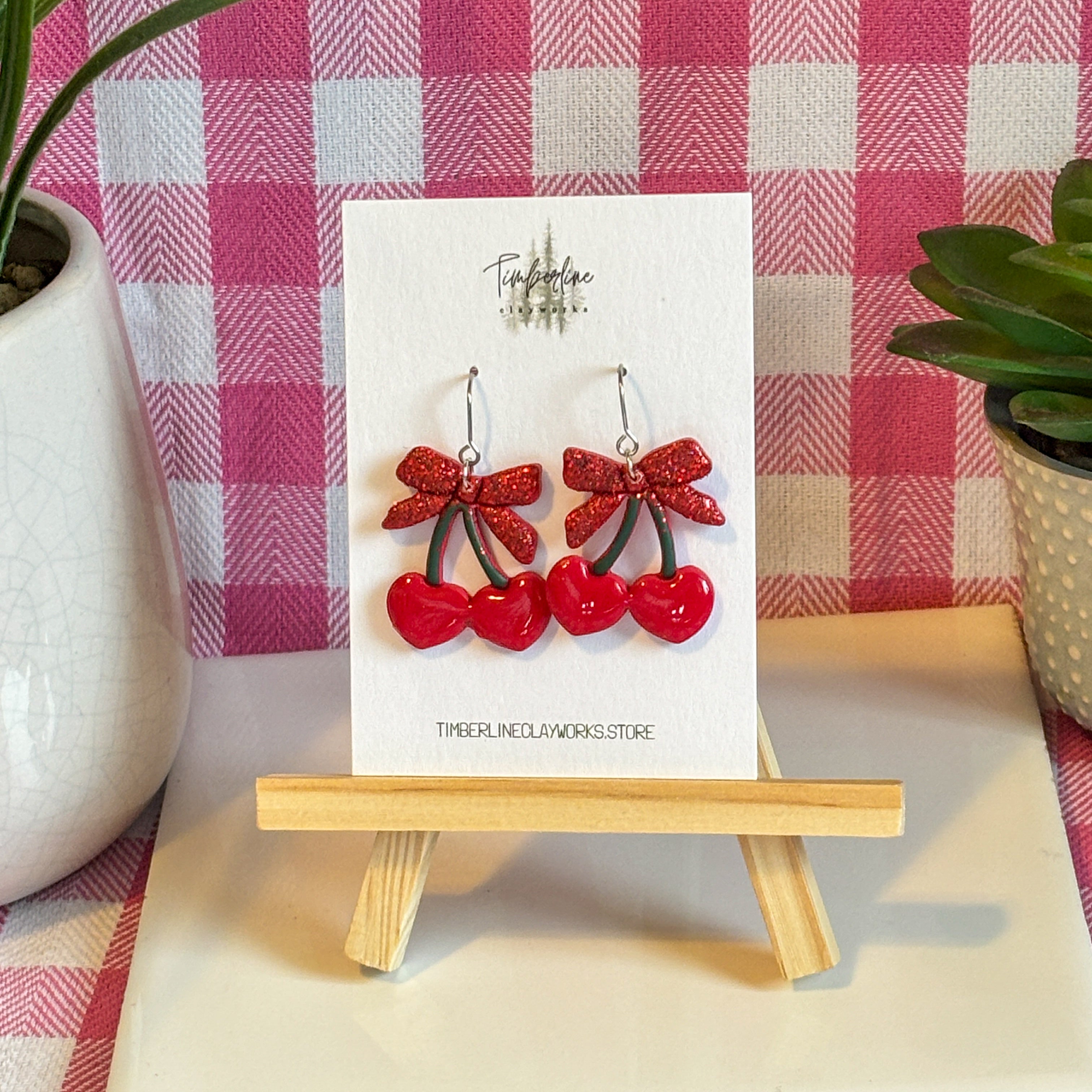 Cherry Bow Dangles – Timberline Clayworks